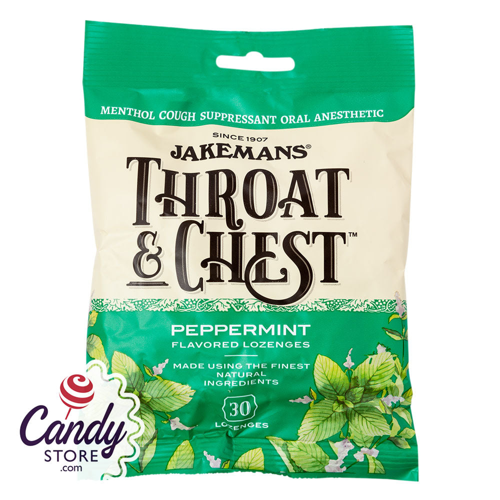 Jakemans Throat & Chest Peppermint Cough Drops 30 Pc 4oz Peg Bag - 12ct – CandyStore.com