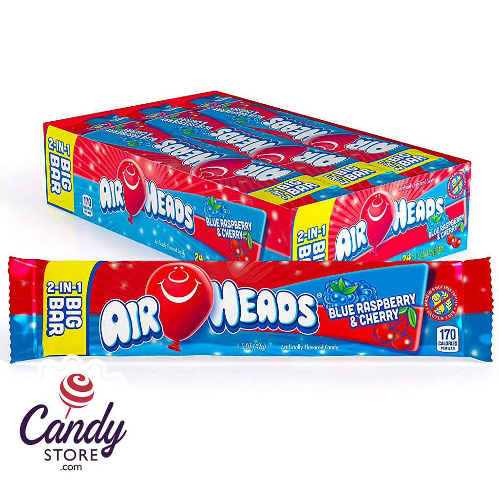 Airheads Big Bar 2 in 1 Blue Raspberry & Cherry - 24ct