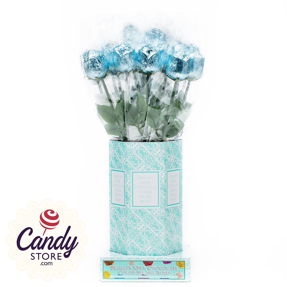 Baby Blue Foil Milk Chocolate Roses - 20ct | CandyStore.com