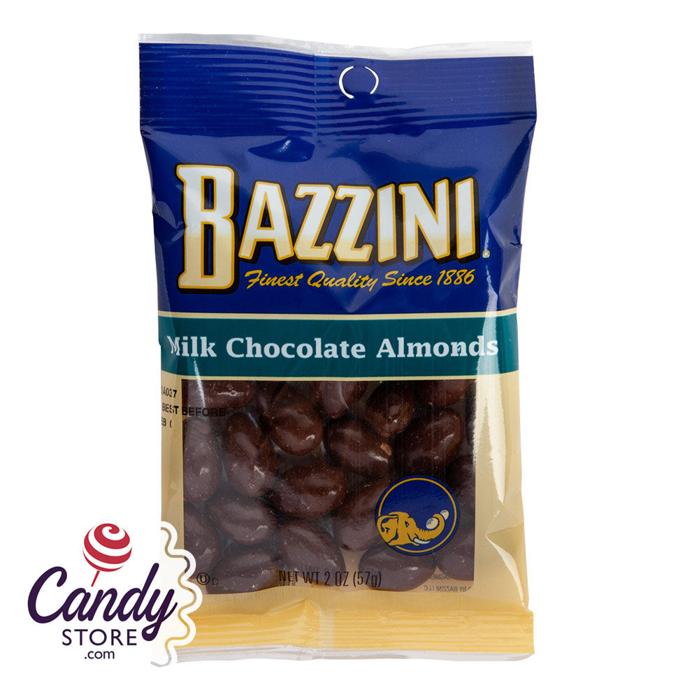 Bazzini Milk Chocolate Almonds 2.25oz Peg Bags 12ct - CandyStore.com