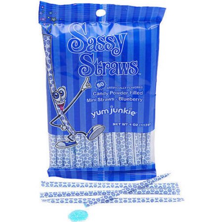 Blueberry Sassy Straws Powder Candy - 50-piece Bags - 12ct – CandyStore.com