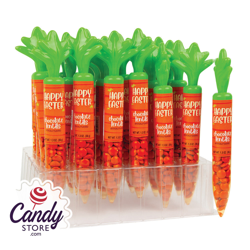 Carrot Tube w Orange Chocolate Lentils 24ct - CandyStore.com