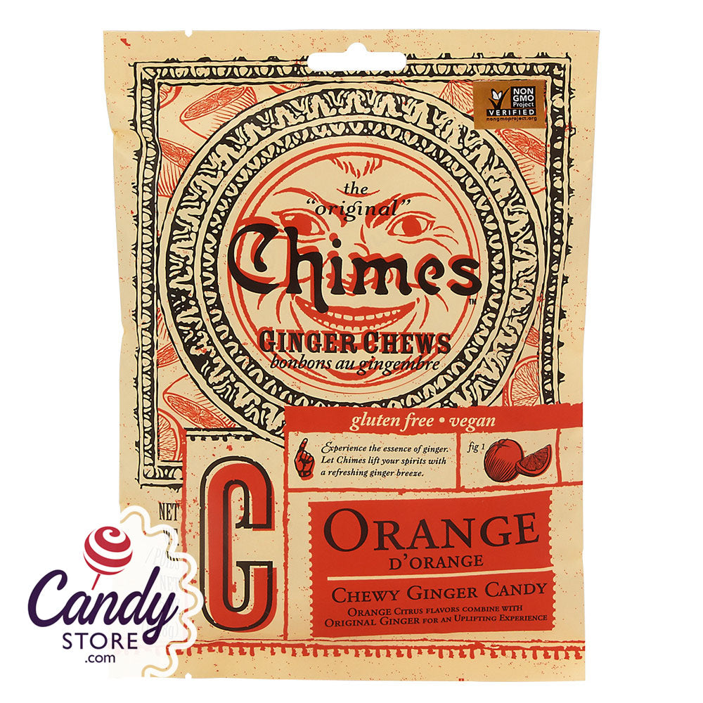 Chimes Orange Ginger Chews 5oz Peg Bags 20ct - CandyStore.com