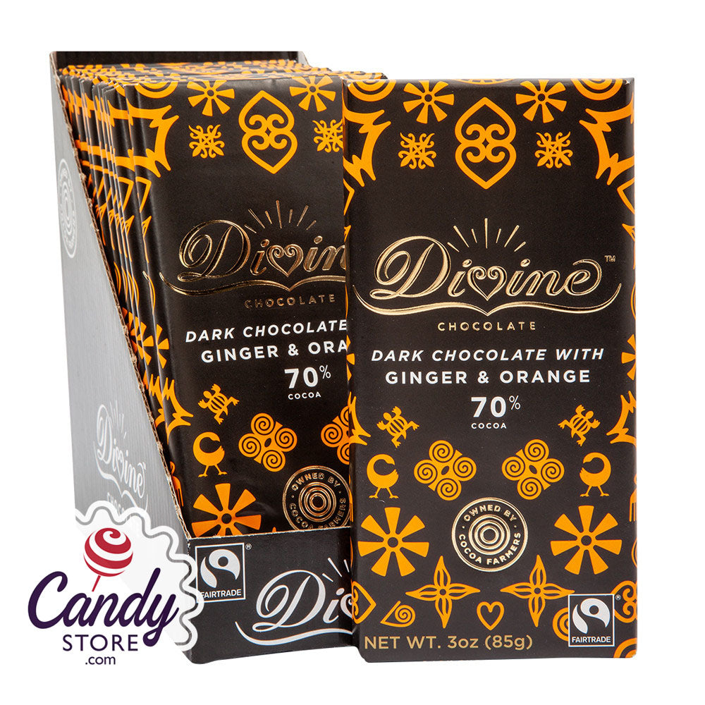 Divine 70% Dark Chocolate With Ginger & Orange 3oz Bar - 12ct ...