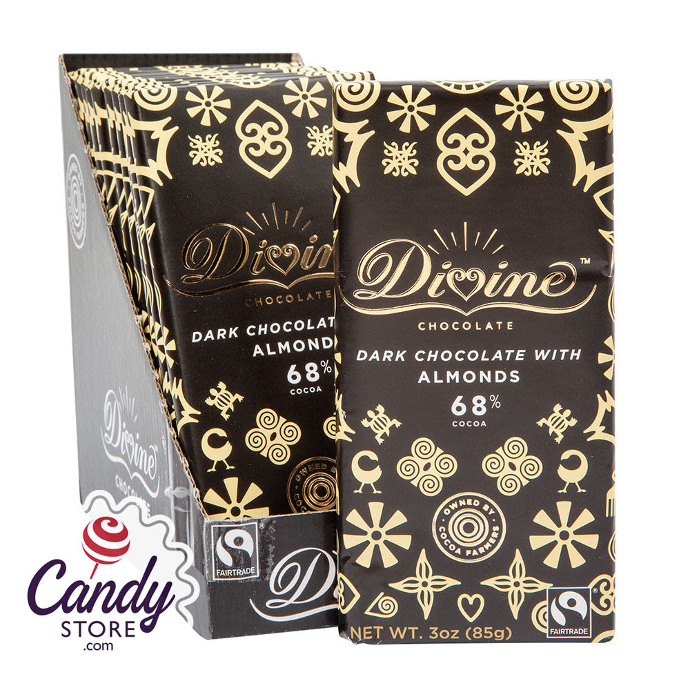 Divine Dark Chocolate With Almonds 3oz Bar - 12ct