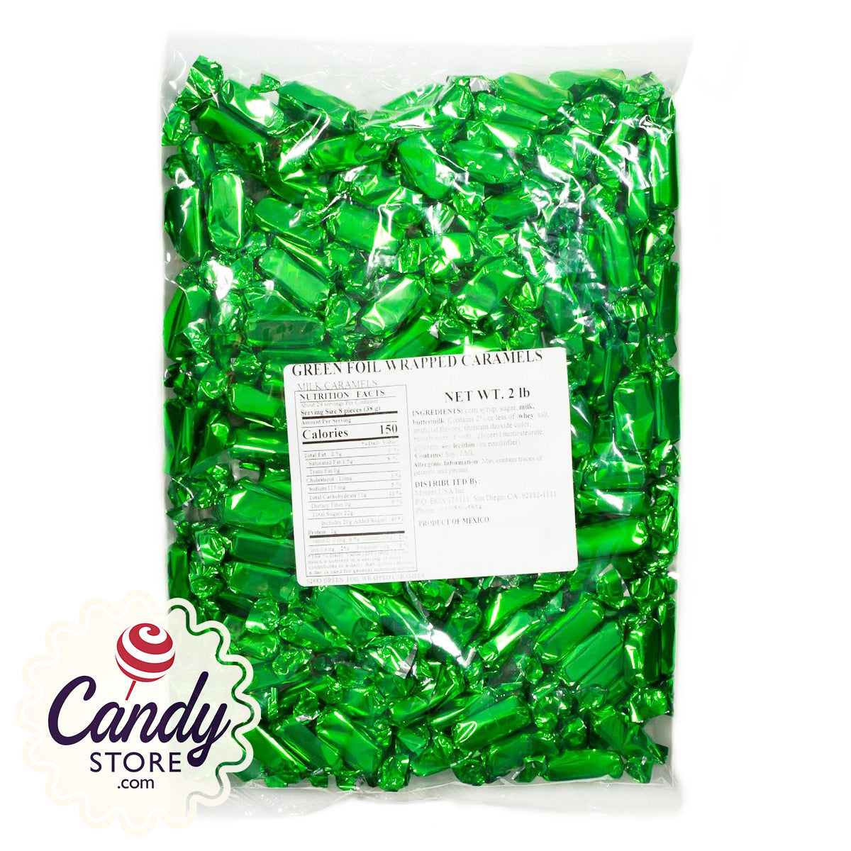 Green Foil Caramels Candy - 2lb Bulk | CandyStore.com