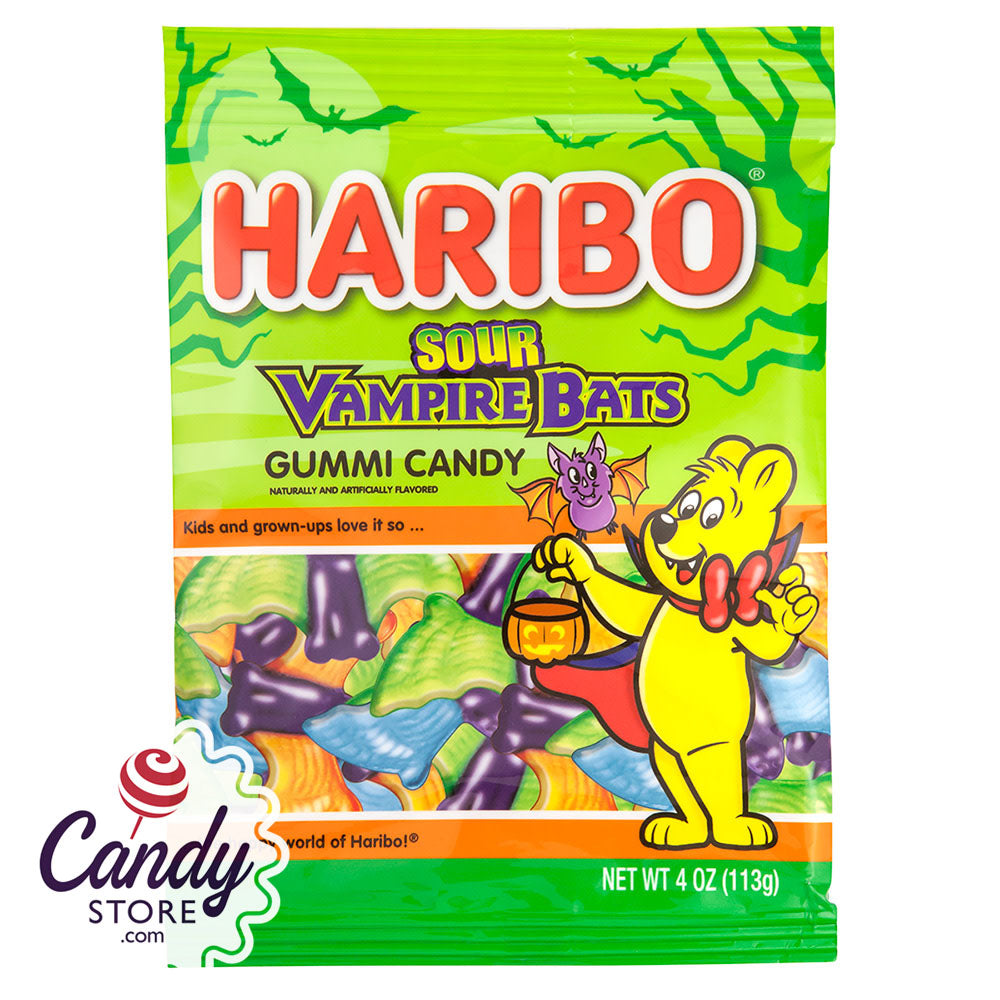 Haribo Sour Vampire Bats Gummi Candy 4oz Peg Bags 12ct - CandyStore.com