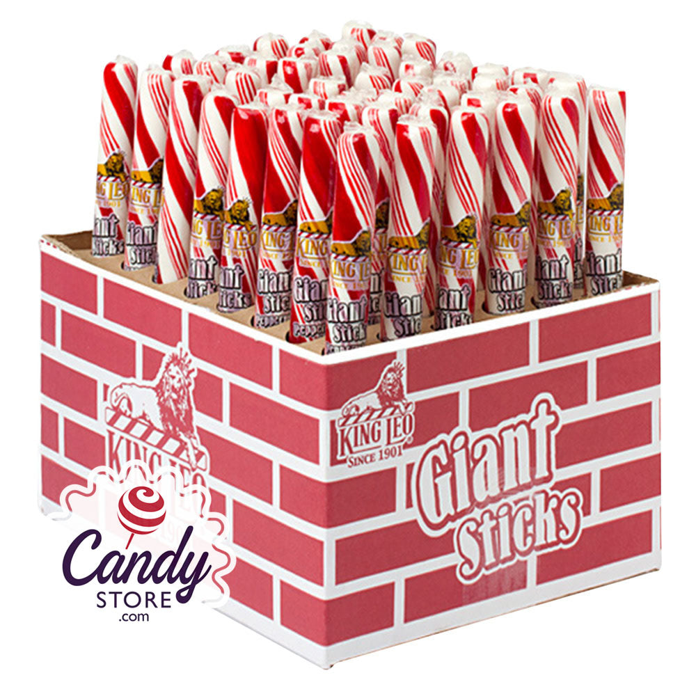 King Leo Giant Red And White Peppermint Stick 3.5oz 48ct - CandyStore.com