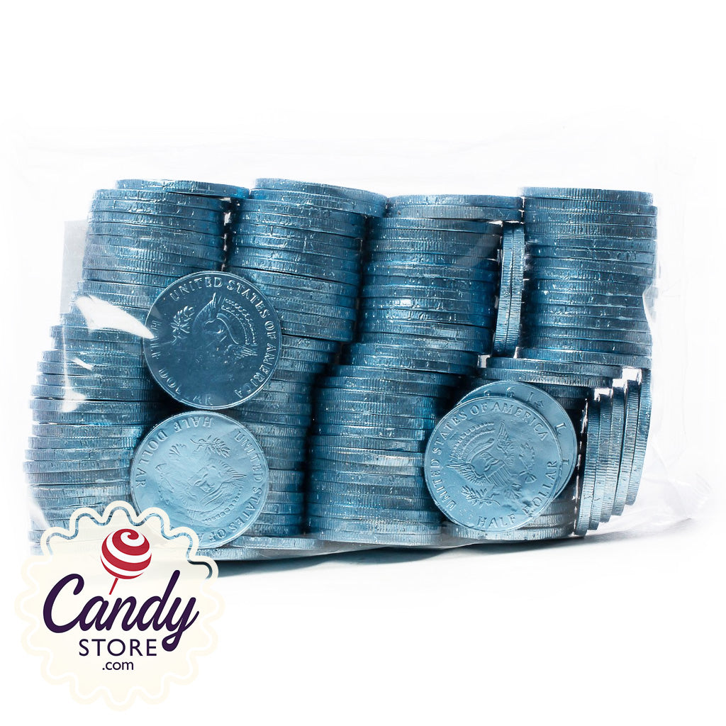 Light Blue Chocolate Coins - 1.5lb Bulk | CandyStore.com
