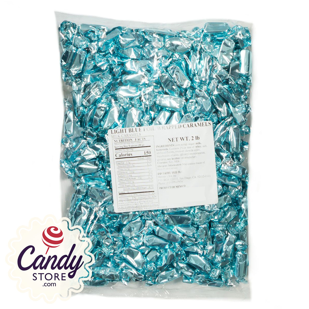 Light Blue Foil Caramels Candy - 2lb Bulk | CandyStore.com