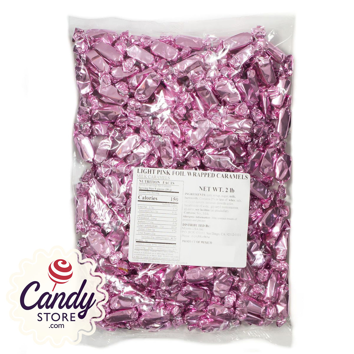 Light Pink Foil Caramels Candy - 2lb Bulk | CandyStore.com