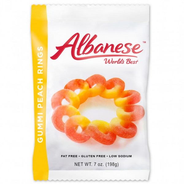 Peach Gummy Rings Peg Bags 7oz - 12ct | CandyStore.com