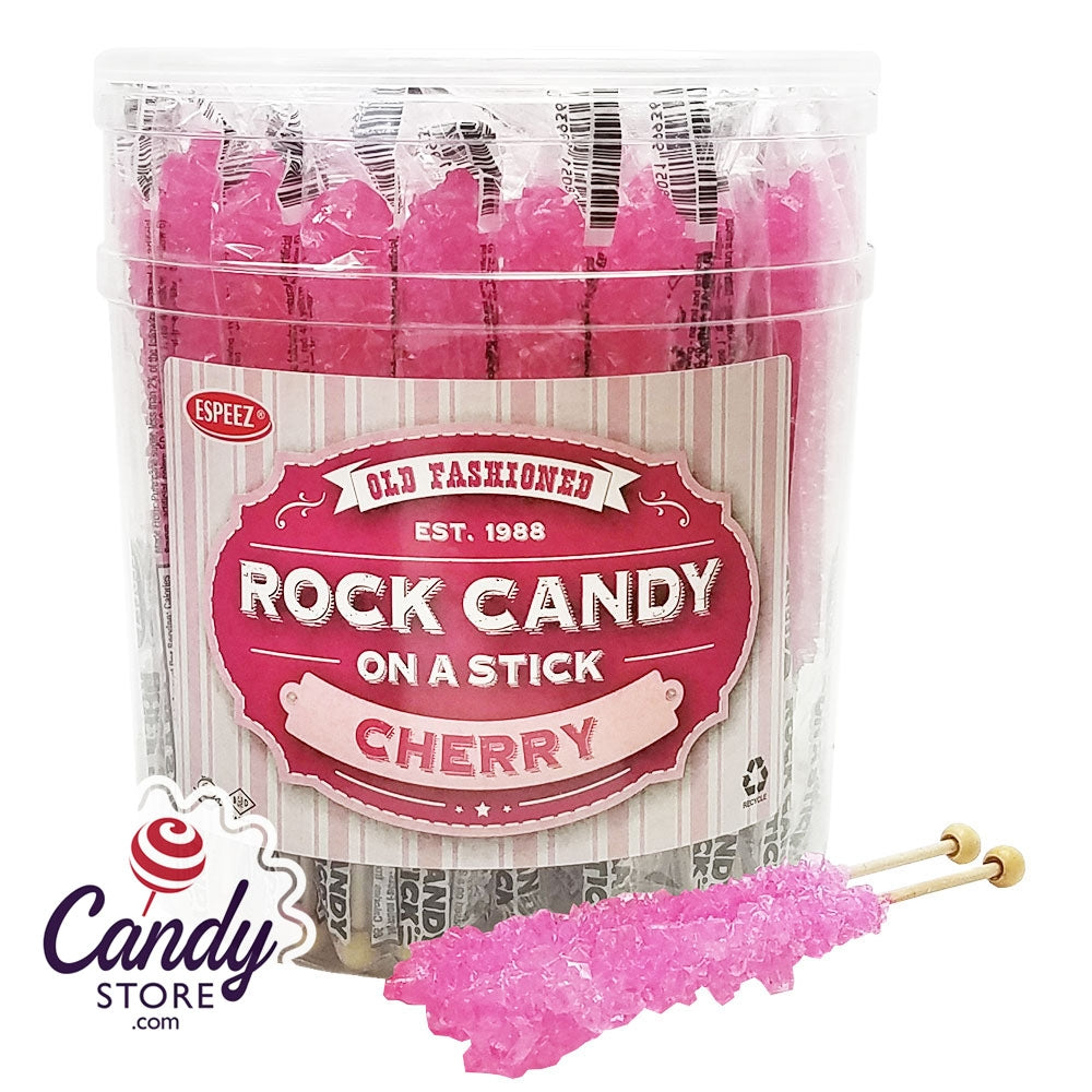Pink Rock Candy Crystal Sticks Cherry 36ct Tubs - CandyStore.com