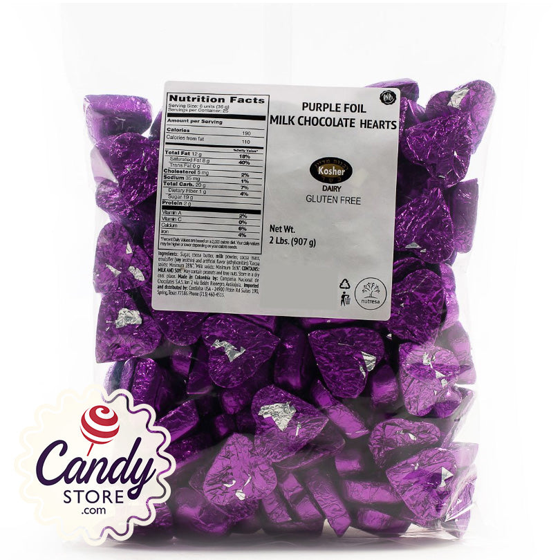 Purple Foil Chocolate Hearts - 2lb Bulk | CandyStore.com