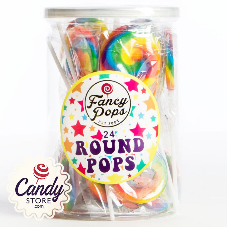 Rainbow Mini Round Lollipops Fancy Pops - 24ct | CandyStore