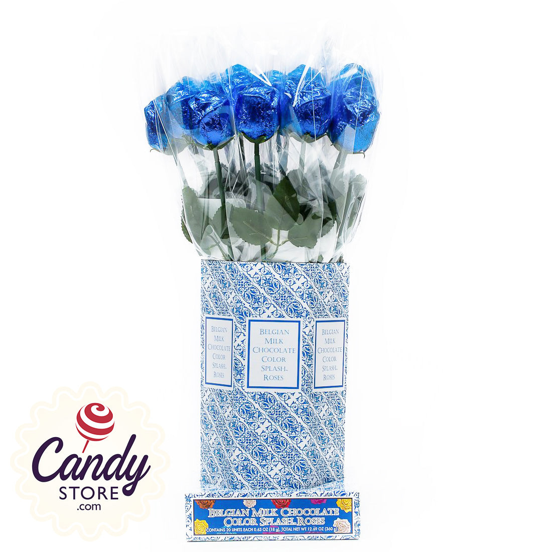 Royal Blue Foil Milk Chocolate Roses - 20ct | CandyStore.com