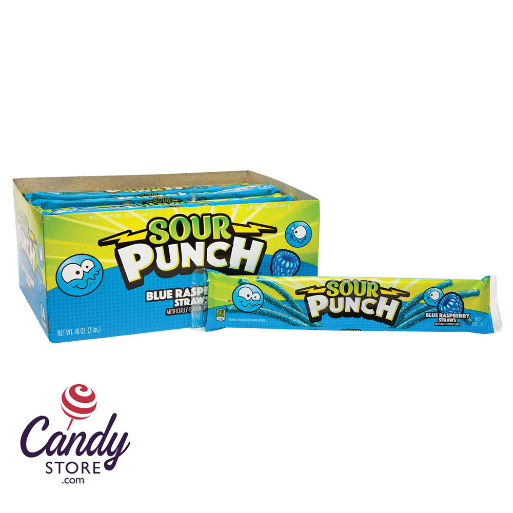 Sour Punch Blue Raspberry Straws 2oz - 24ct | CandyStore.com