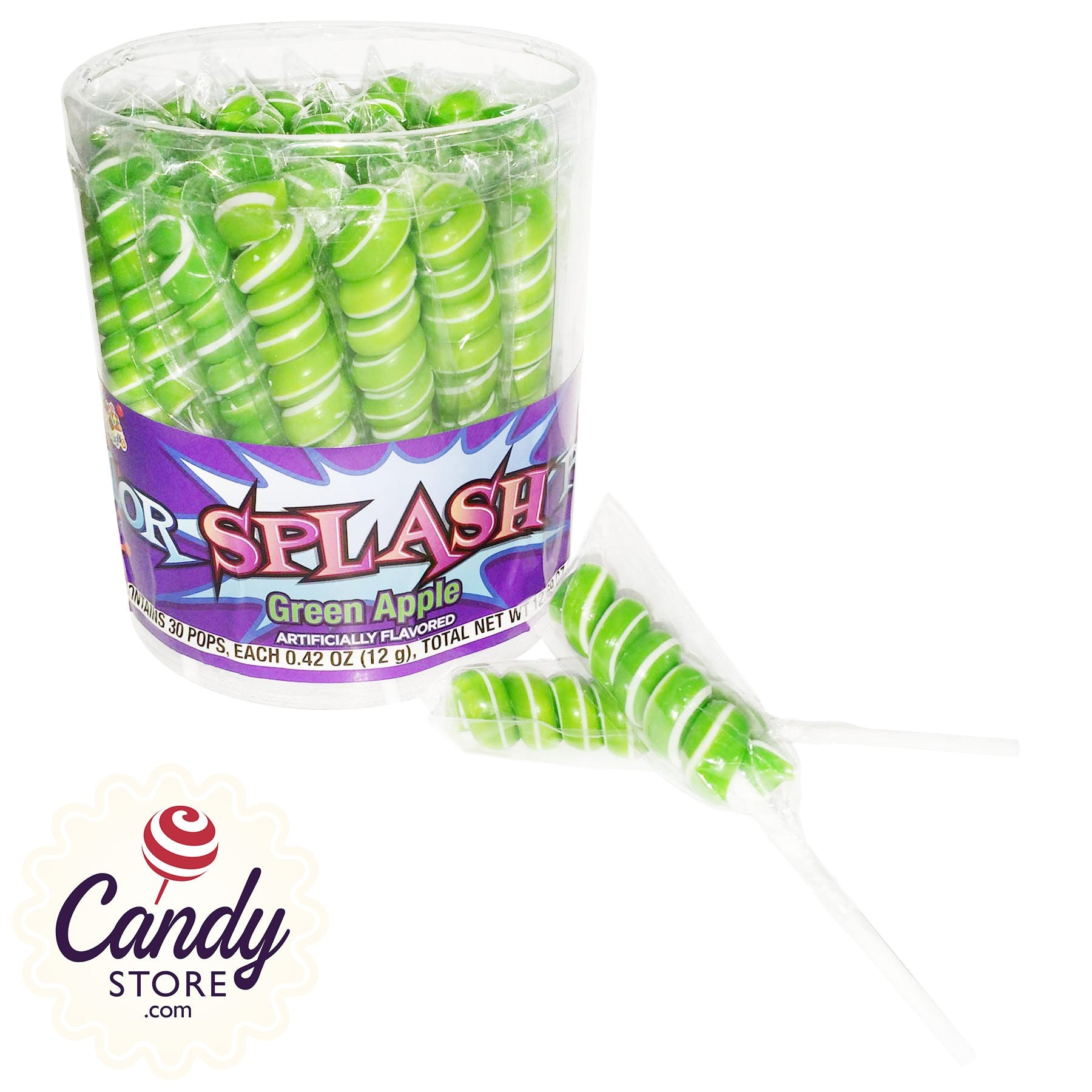 Spiral Color Splash Mini Pops Green - 30ct | CandyStore.com