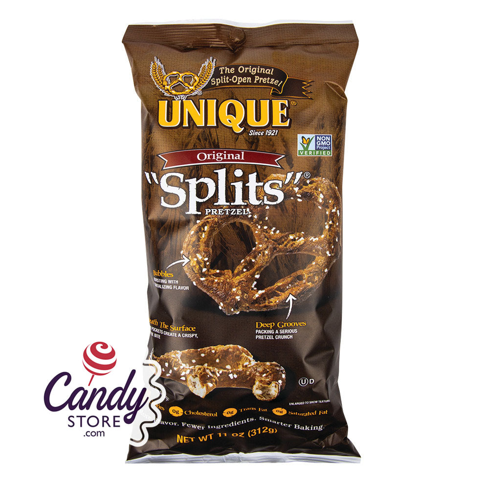 Unique Extra Dark Chocolate Splits Pretzels 11oz Bags 12ct - CandyStore.com