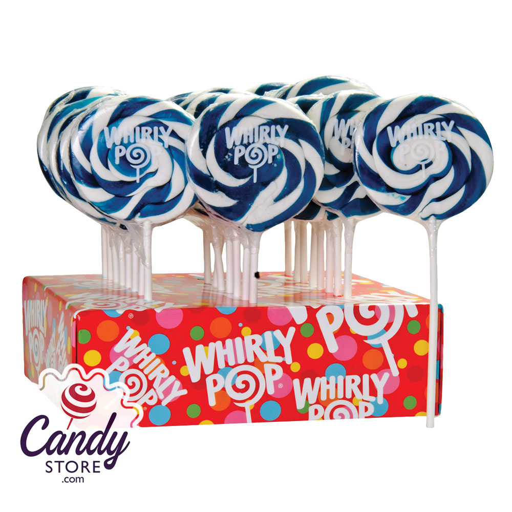 Navy & White Whirly Pops Raspberry Lollipops 24ct - CandyStore.com