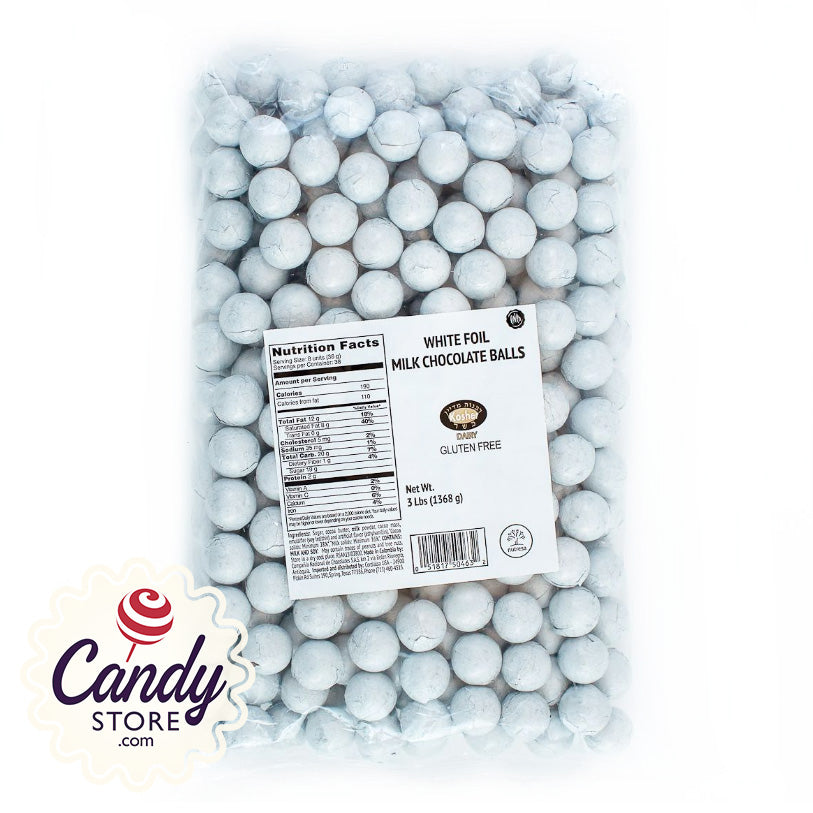 White Foil Chocolate Balls - 2lb Bulk | CandyStore.com