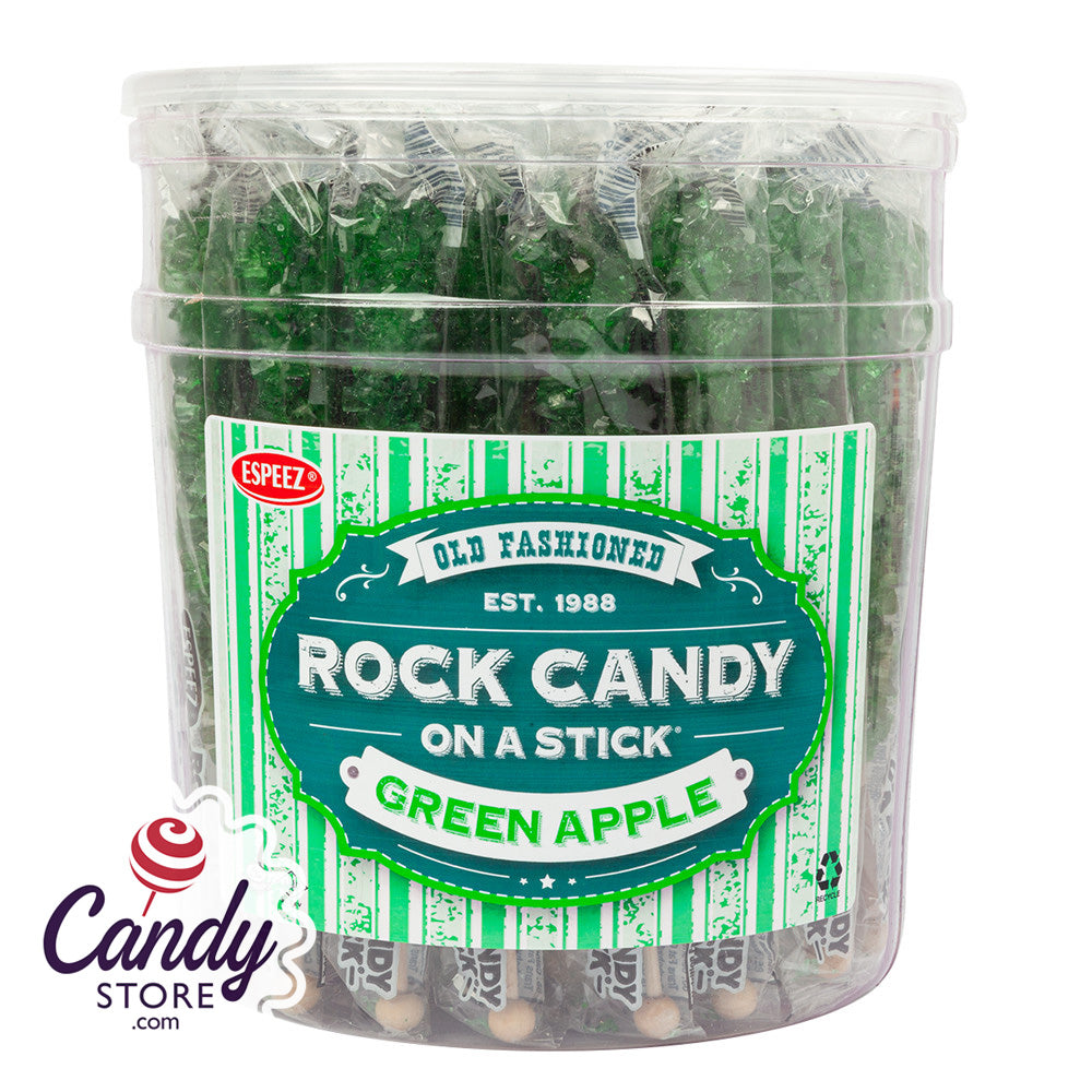 Green Apple Rock Candy Crystal Sticks 36ct Jar - CandyStore.com