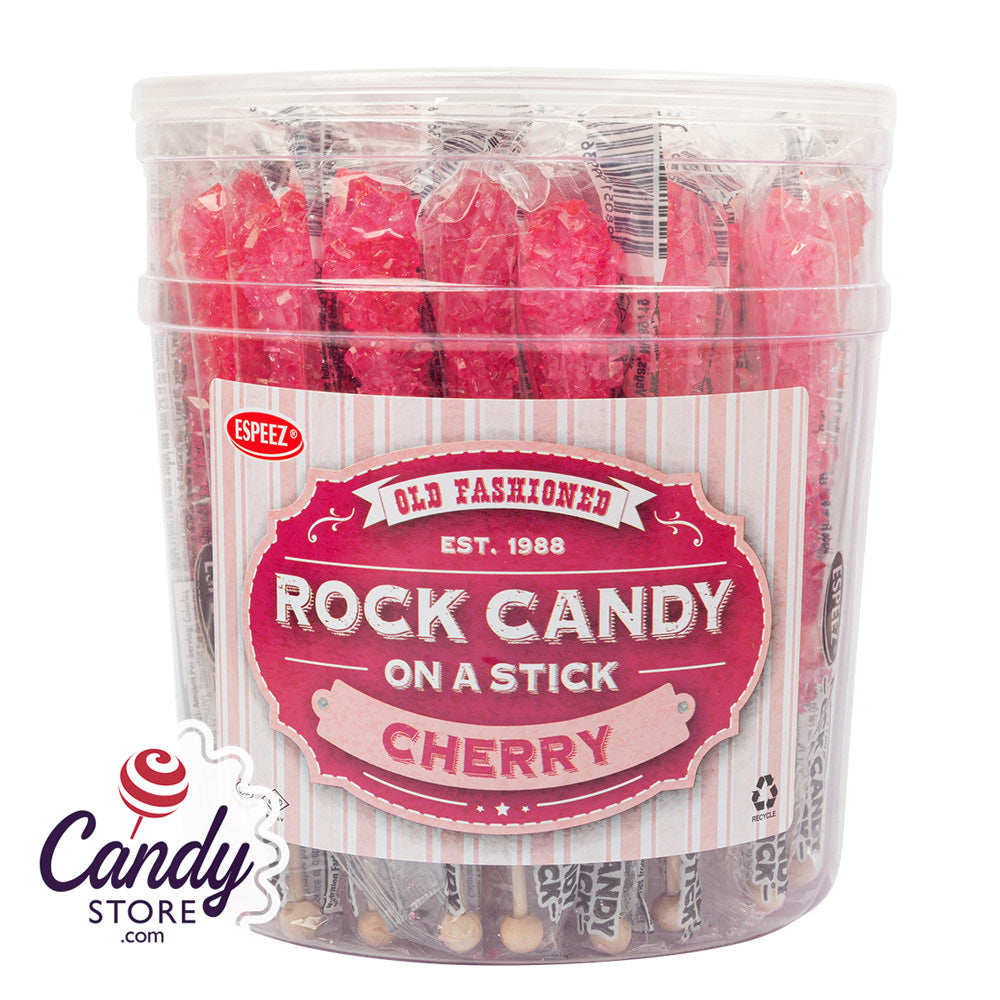 Pink Rock Candy Crystal Sticks Cherry 36ct Tubs - CandyStore.com