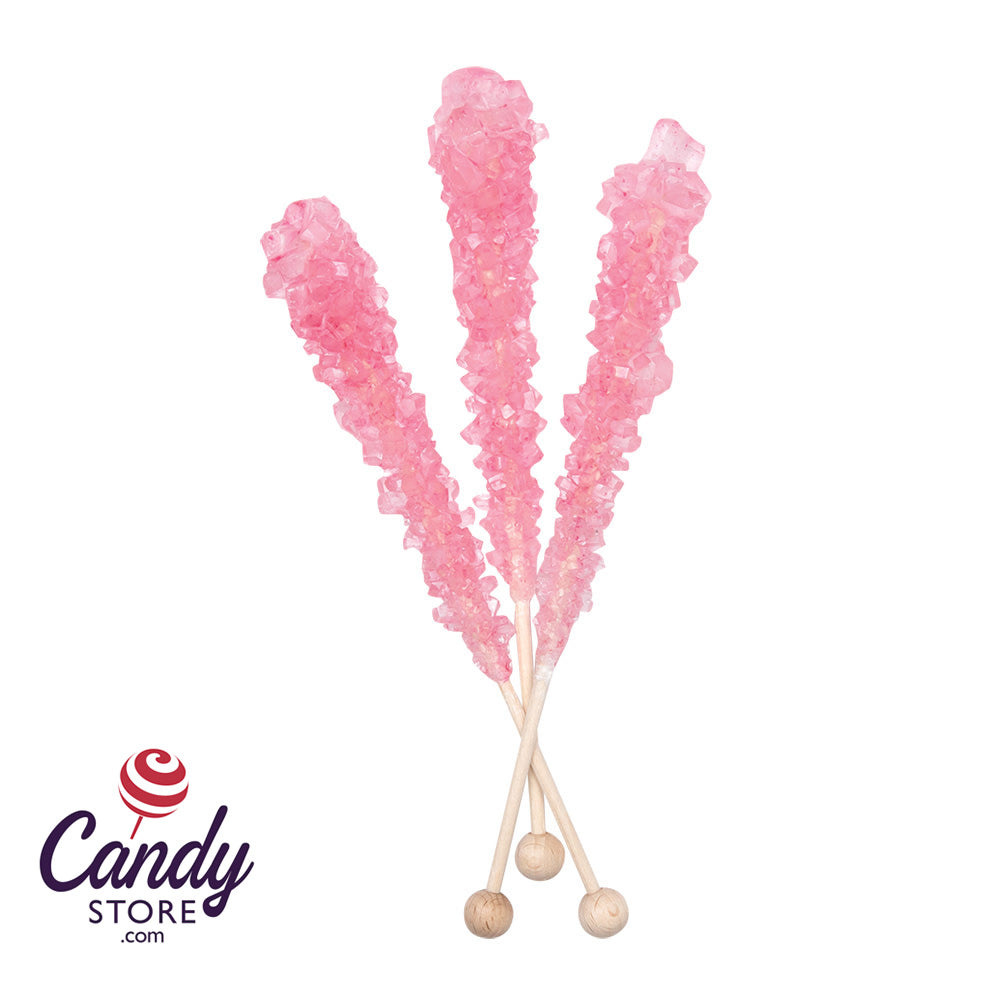 Pink Strawberry Rock Candy Sticks Unwrapped 100ct - CandyStore.com