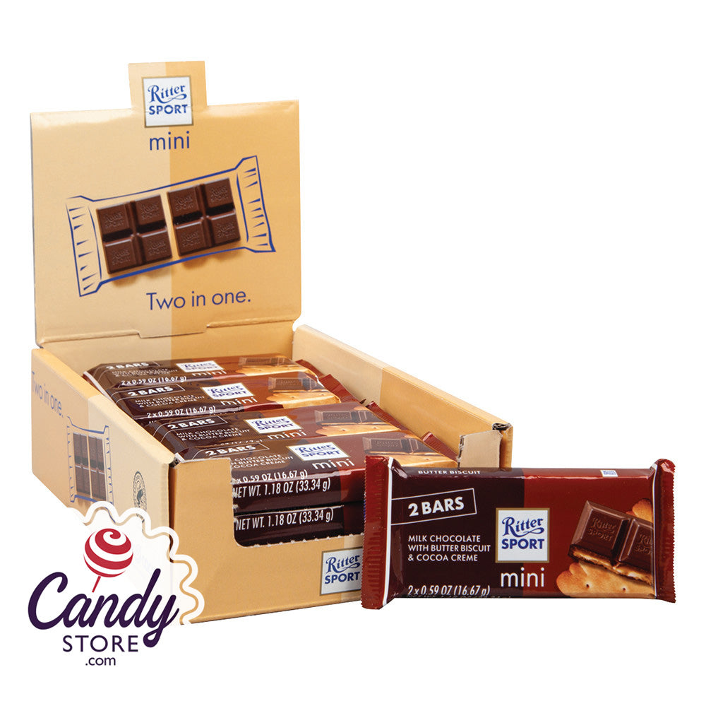 Mini Ritter Sport Milk Choc w Butter Biscuits 16-Packs - CandyStore.com