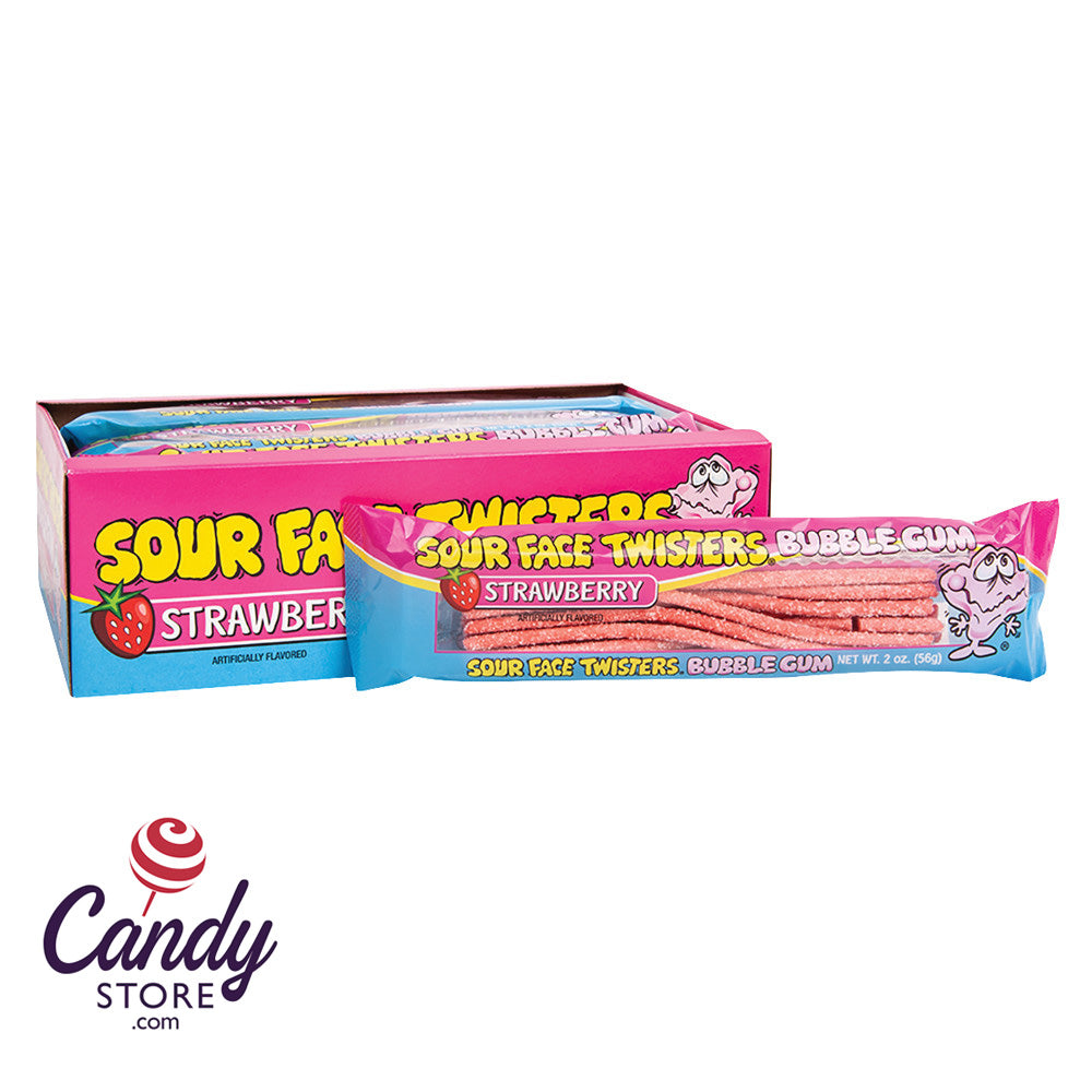 Sour Face Twisters Strawberry Bubble Gum 12ct - CandyStore.com