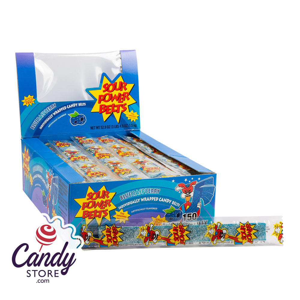Sour Power Belts Blue Raspberry 150ct Wrapped - CandyStore.com