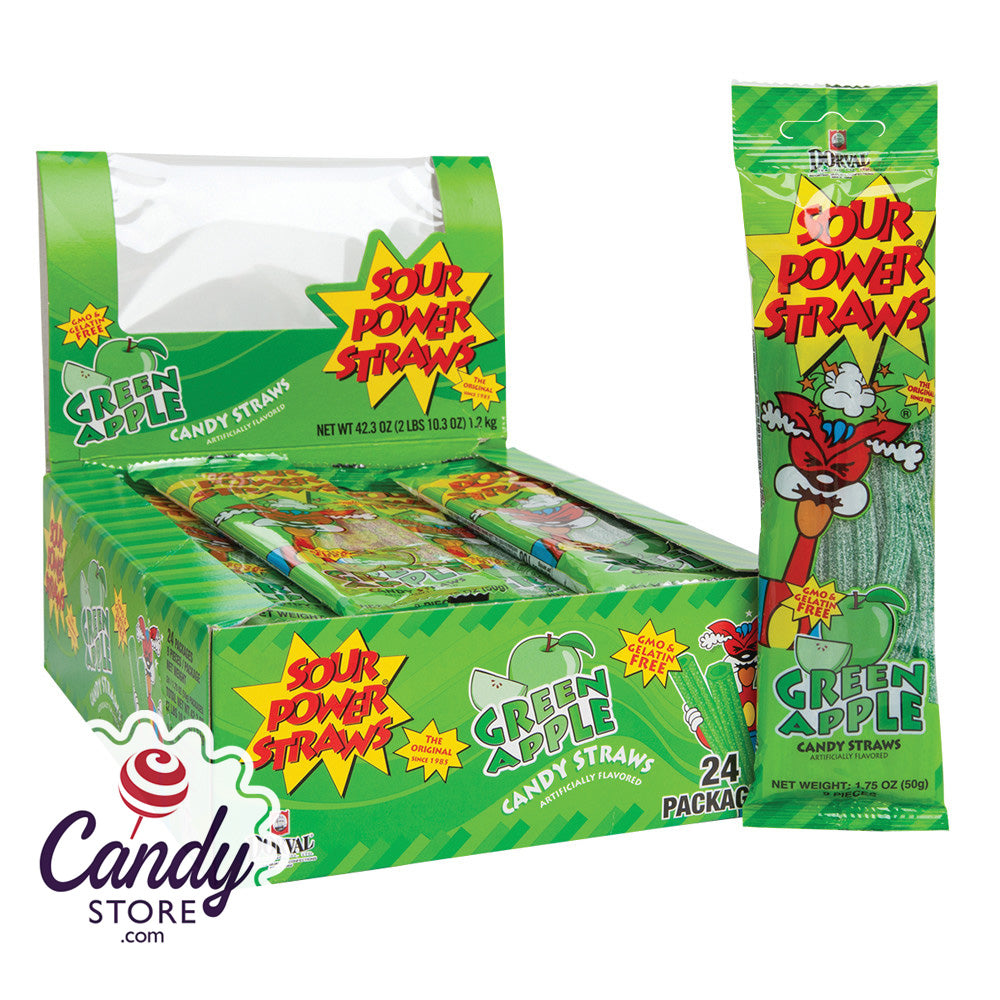 Sour Power Straws Green Apple 24ct - CandyStore.com