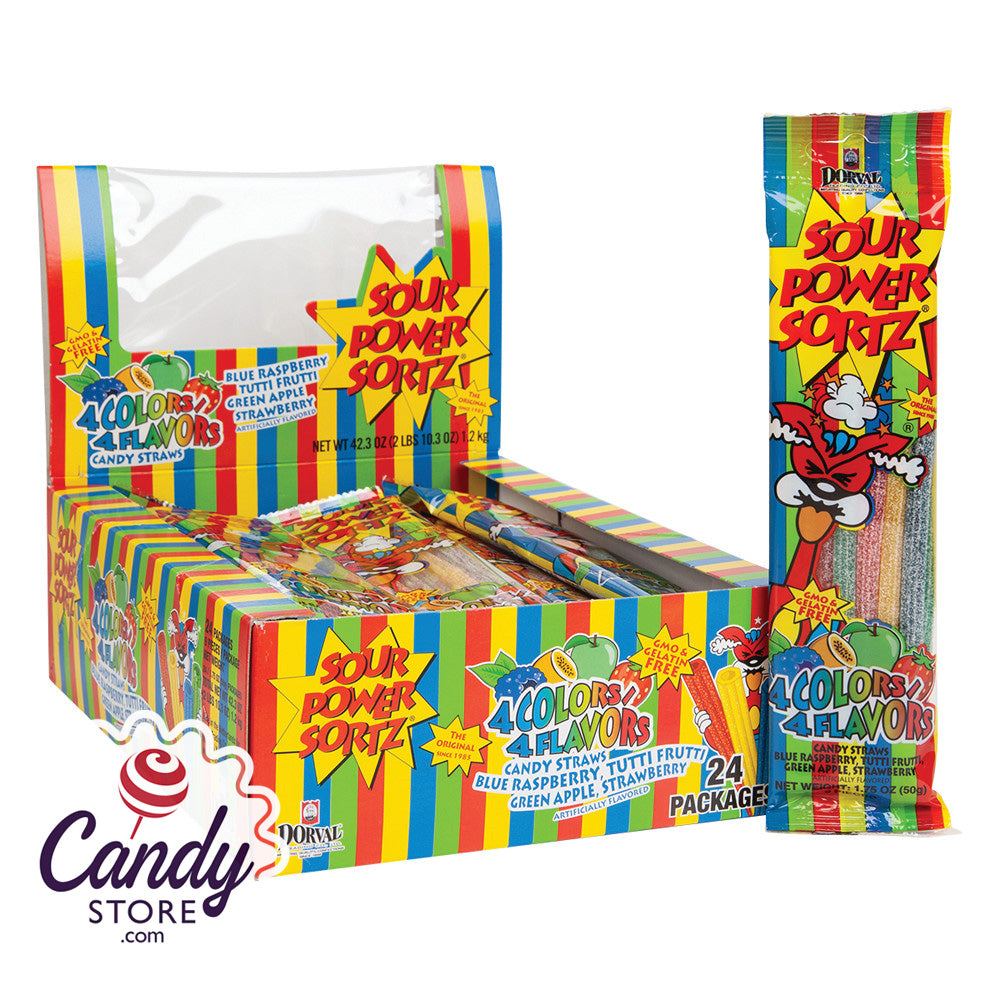 Sour Power Straws Sortz Assorted Flavor Pack 24ct - CandyStore.com