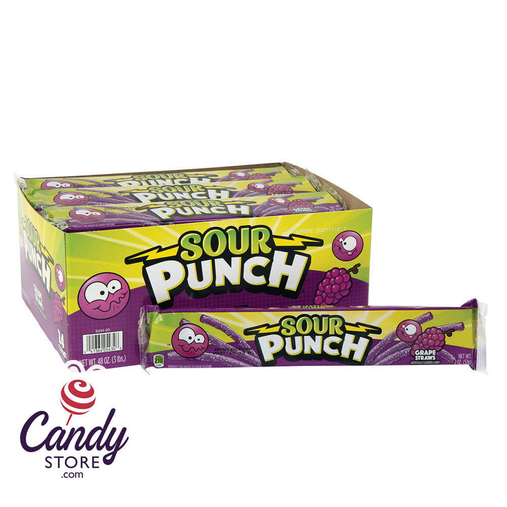Sour Punch Grape Straws Candy 24ct - CandyStore.com