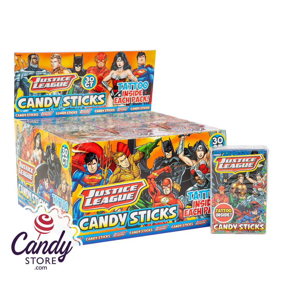 Justice League Candy Sticks w Tattoo 30ct - CandyStore.com